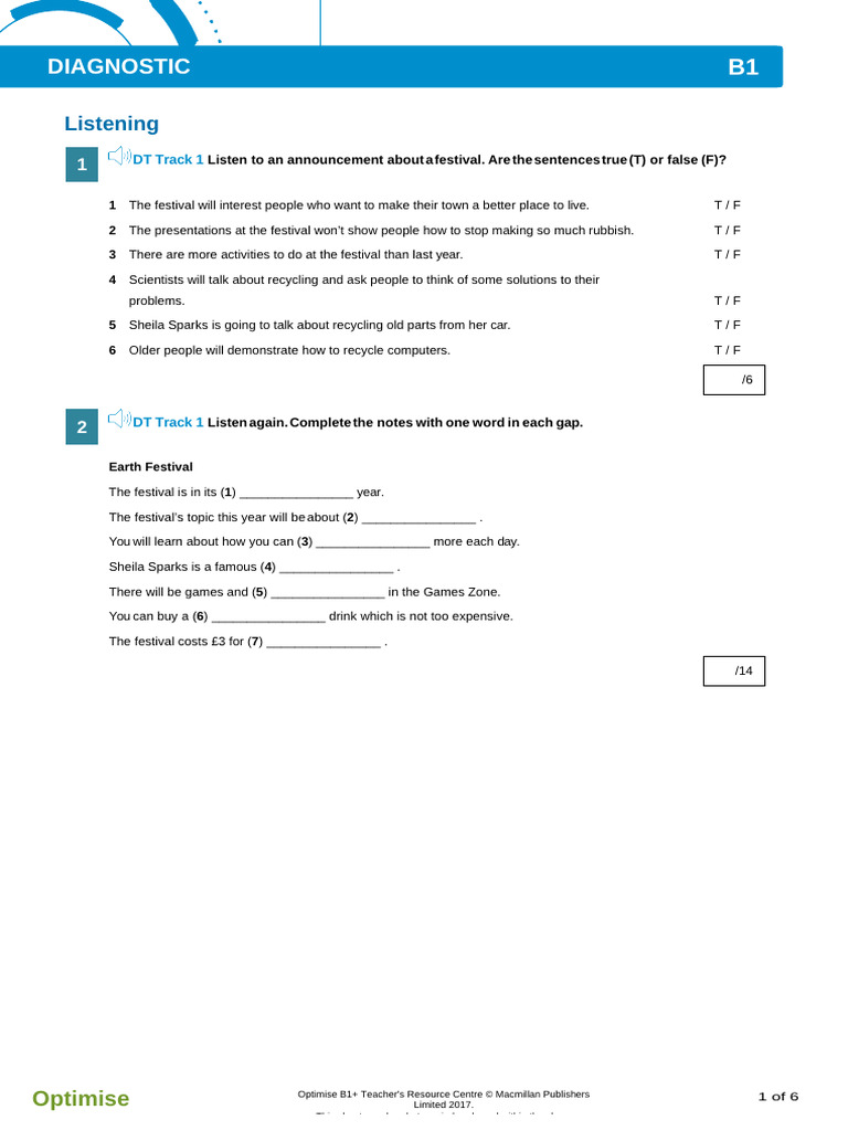 Optimise B1+ Diagnostic Test Guide | PDF | News | Newspapers
