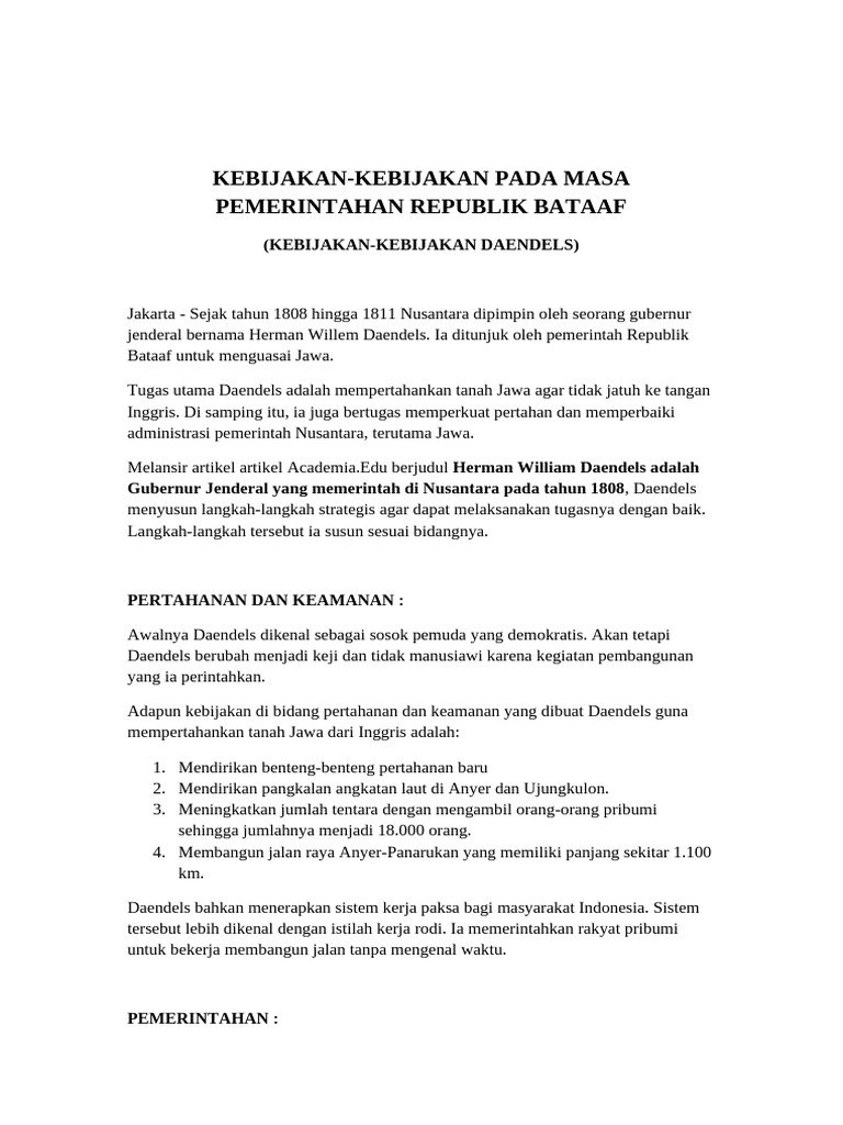 Kebijakan-Kebijakan Daendels | PDF