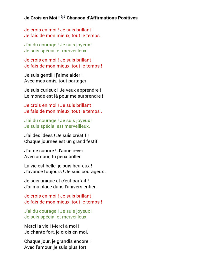 Affirmations Positives : Je Crois en Moi | PDF