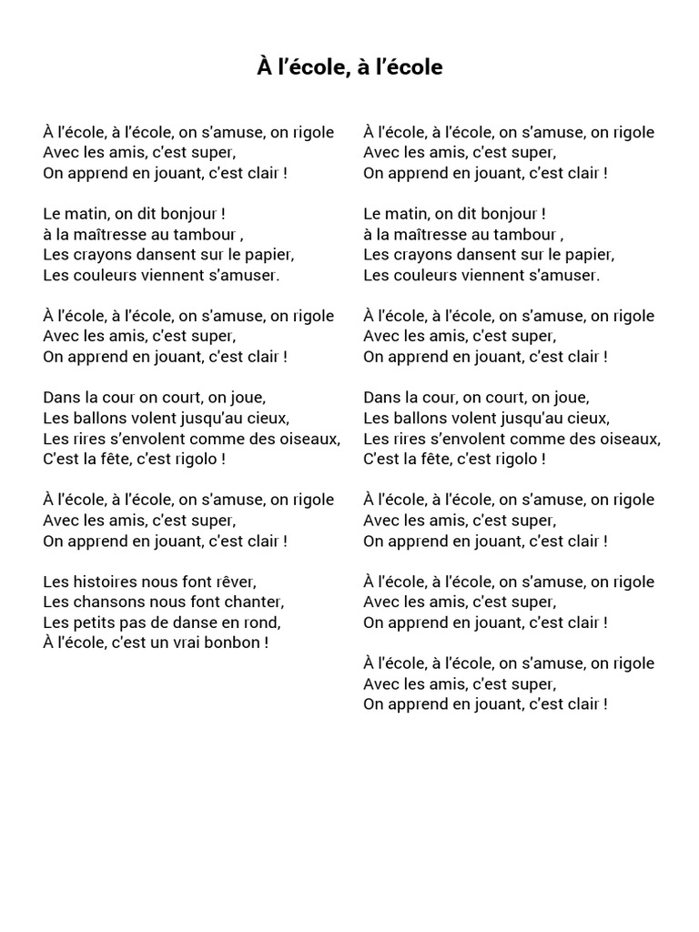 Chanson : On s'amuse à l'école | PDF