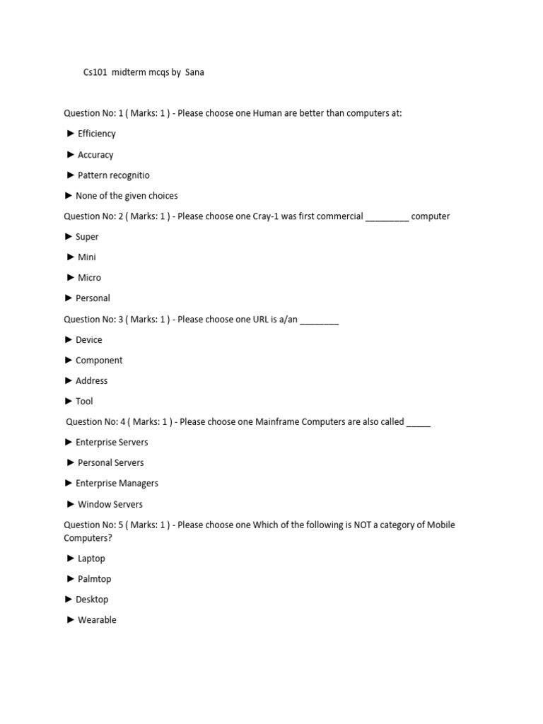 Cs101 Midterm Mcqs by Sana | PDF