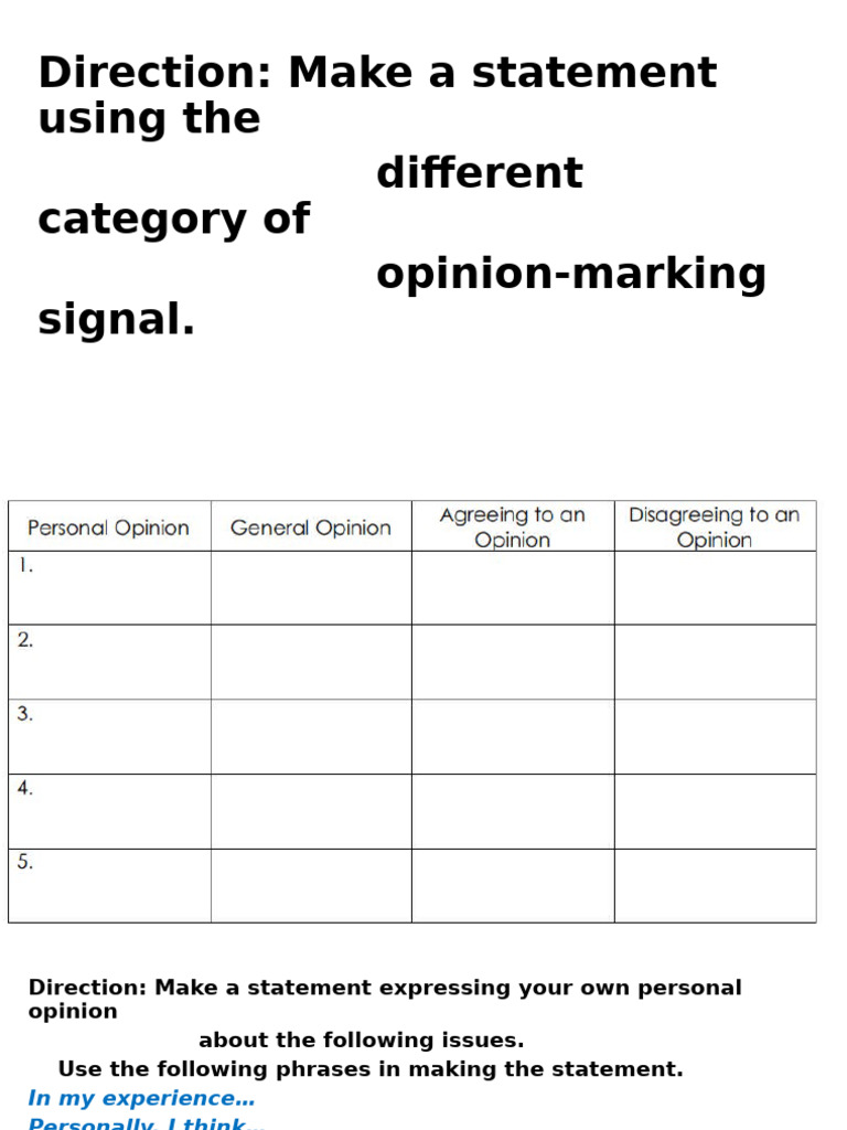 Expressing Opinion Using Opinion Marking Signals | PDF