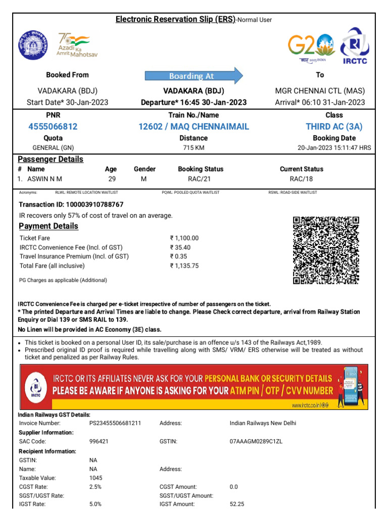 IRCTC Cancellation-Invoice | PDF | Payments