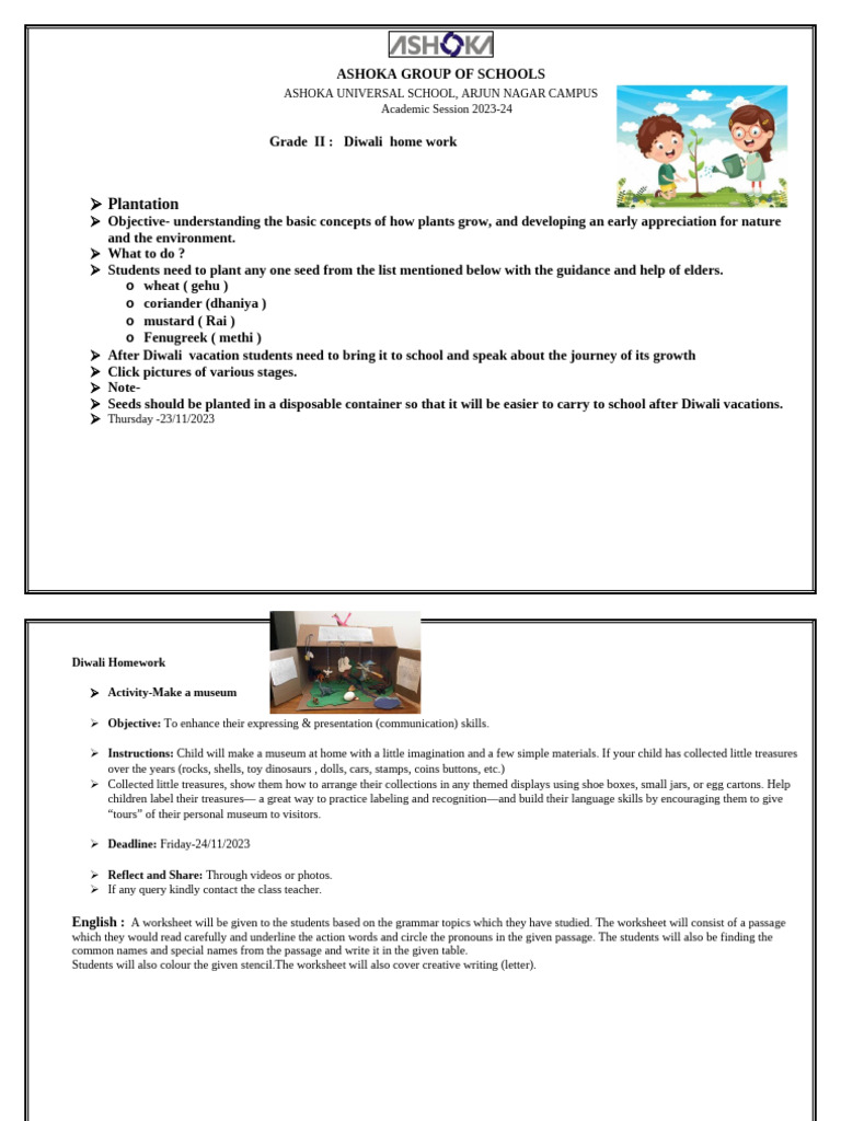 Diwali Homework for Grade II Students | PDF