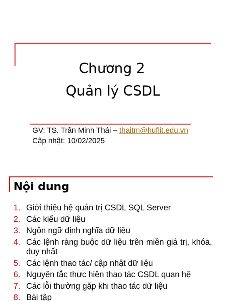ChuÌ Oì NG 02 QuaÌ N Lyì CSDL 2 | PDF