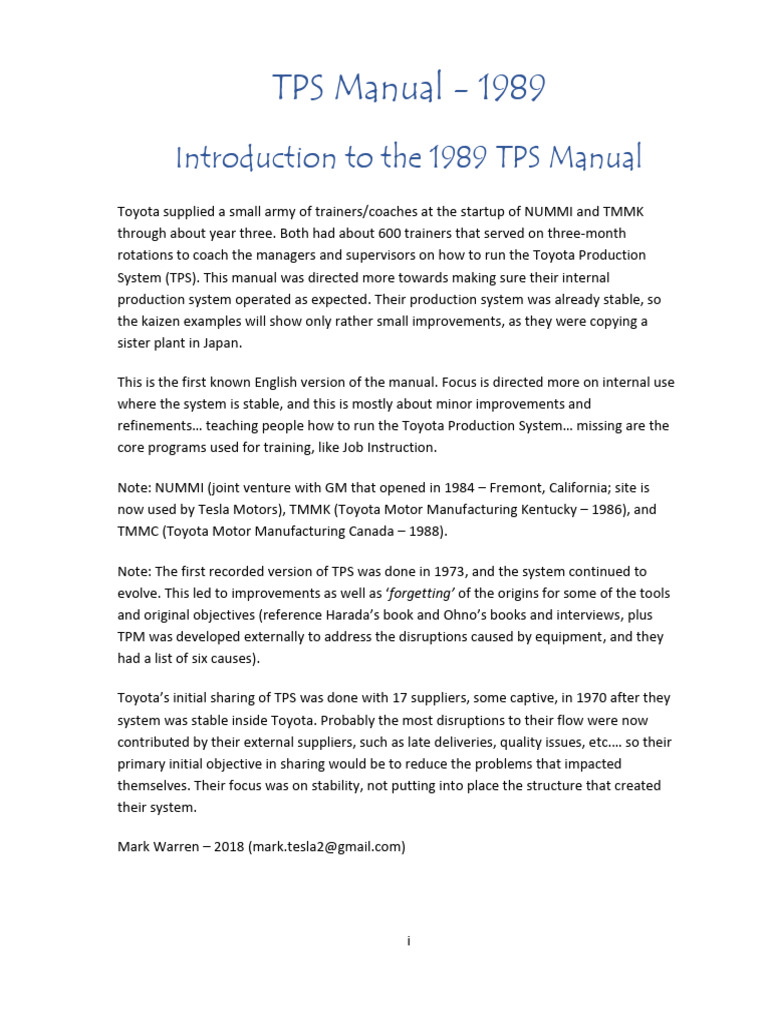 1989 Toyota Production System Manual | PDF | Secondary Sector Of The ...