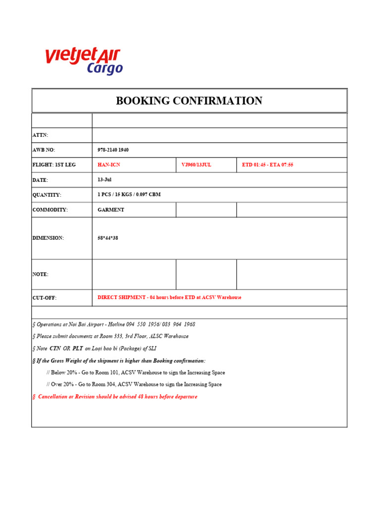 Garment Shipment Instructions | PDF