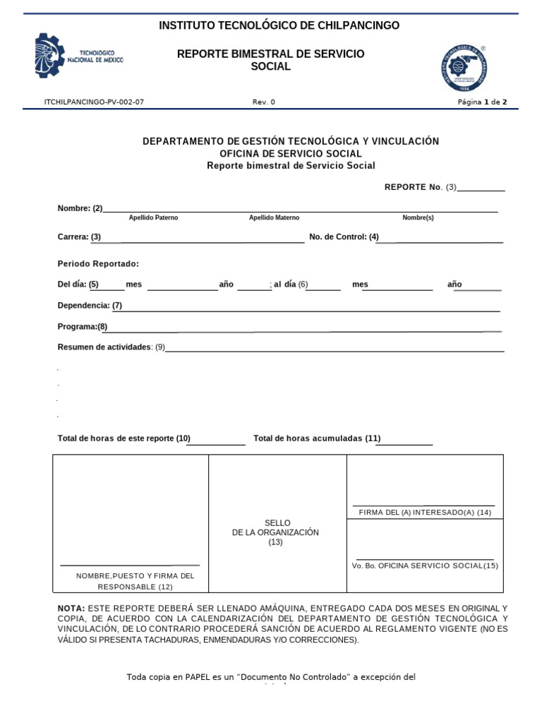 ITCHILPANCINGO-PV-002-07 Reporte 3er Bimestral de Servicio Social | PDF