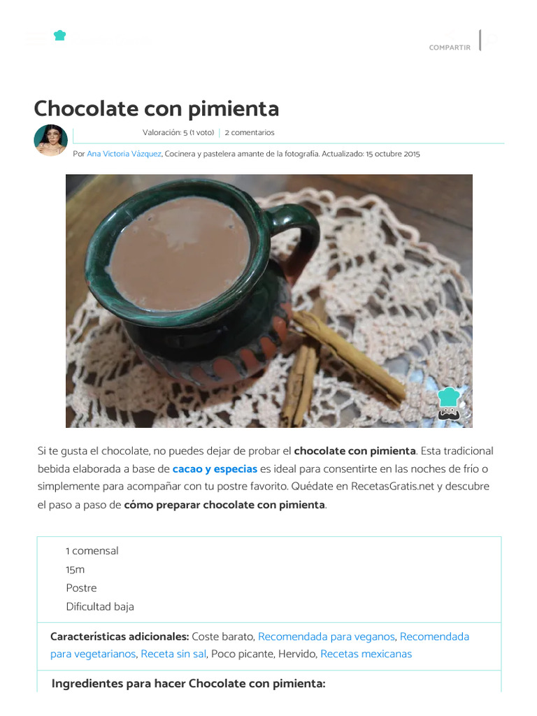 Receta de Chocolate con Pimienta | PDF | Chocolate | Malteada