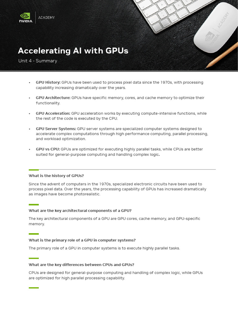 Unit 04 - Accelerating AI With GPUs - Summary | PDF