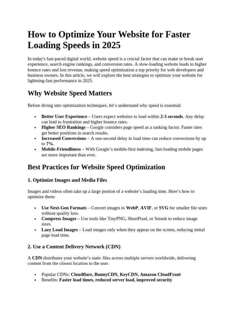 Optimize Website Speed for SEO in 2025 | PDF | Networking | Internet & Web