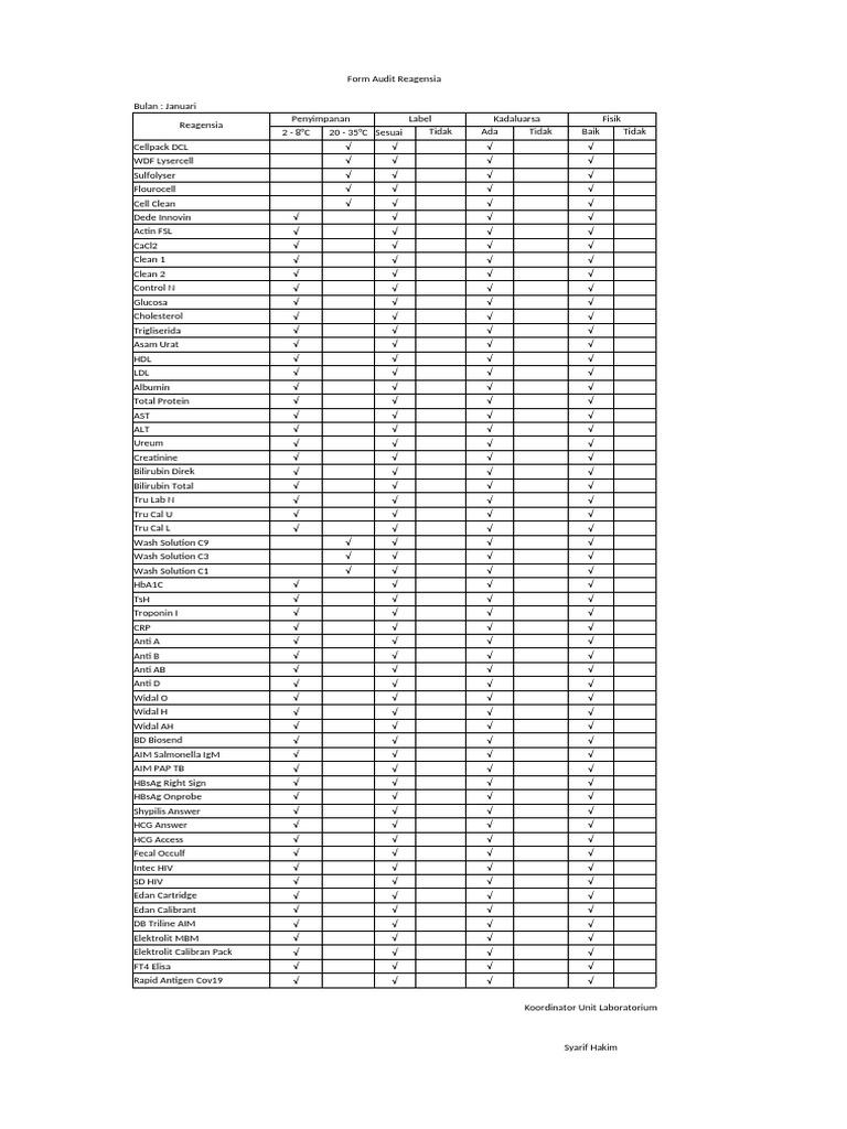 Form Audit Reagensia | PDF