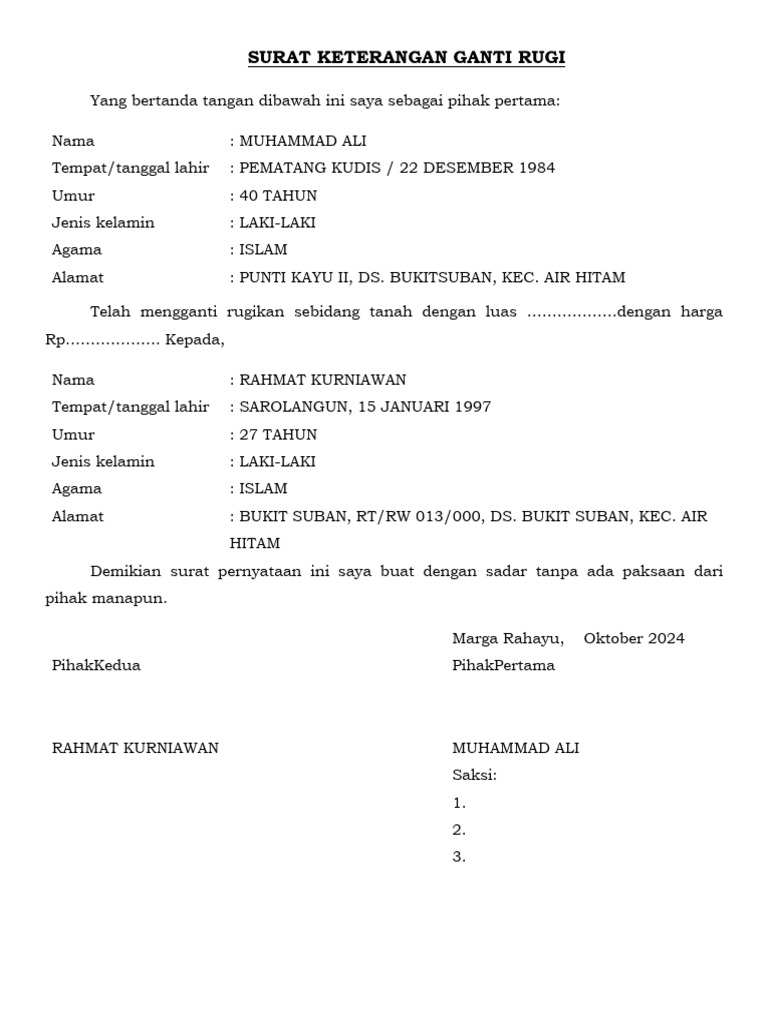 Surat Ganti Rugi Tanah Muhammad Ali | PDF