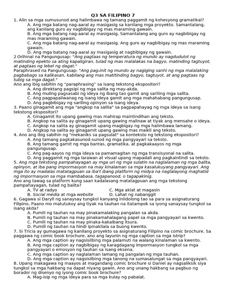 REVIEWER FILIPINO-7-3rd-Periodical-Test | PDF