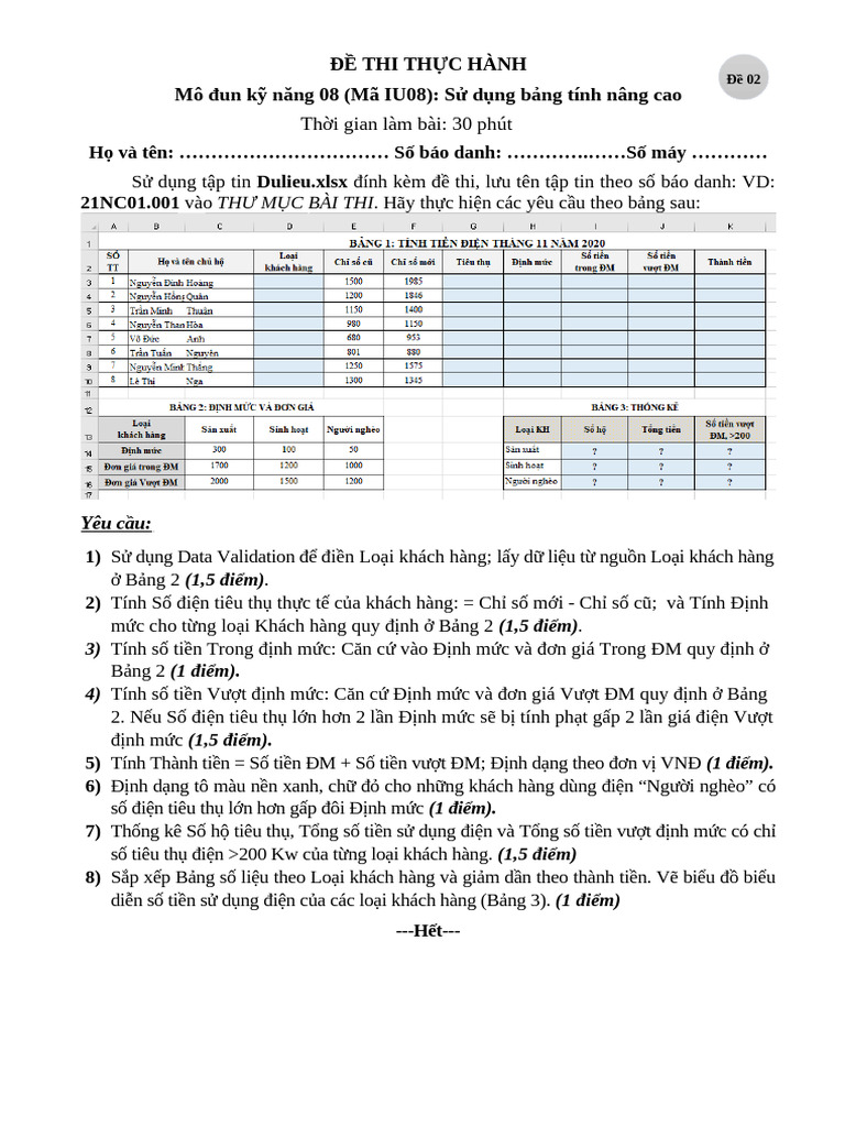 De Thi Excel NC 02 | PDF