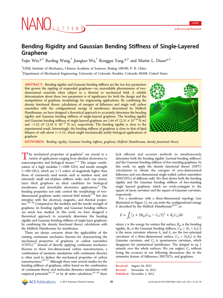 Wei Et Al 2012 Bending Rigidity And Gaussian Bending Stiffness Of Single Layered Graphene Pdf