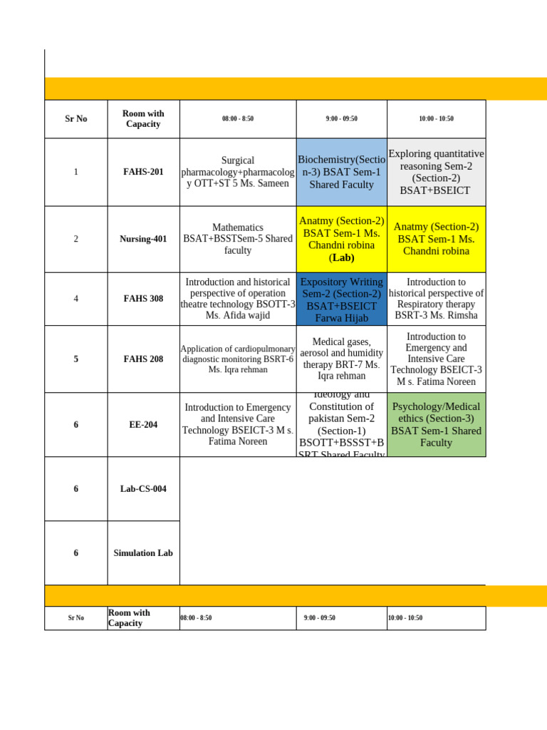 Fall 2024 Health Professional Timetable | PDF | Surgery | Anesthesia