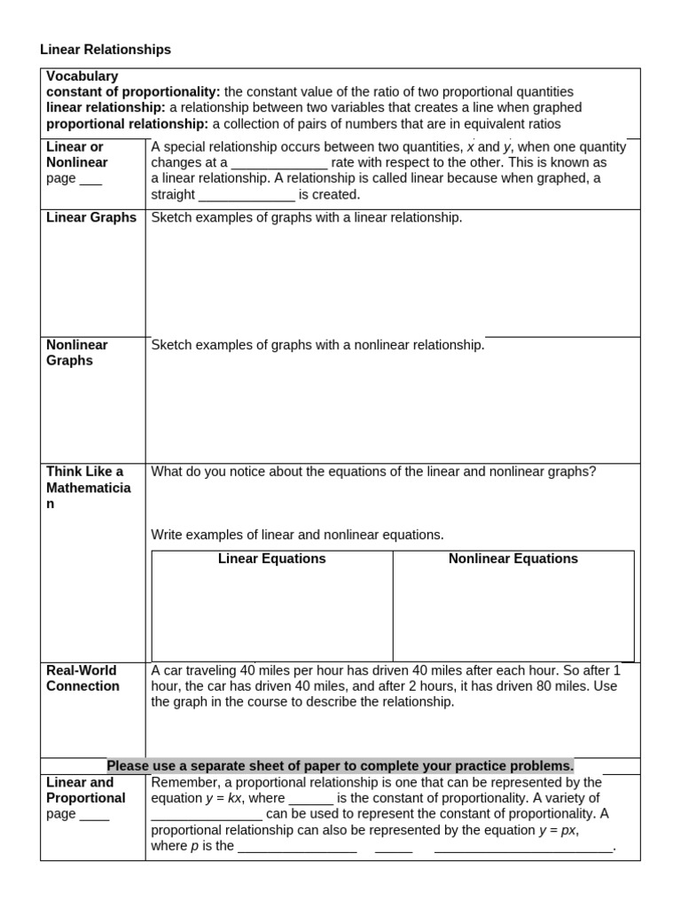linear_relationships_guided_notes_flvs | PDF | Linearity | Nonlinear System