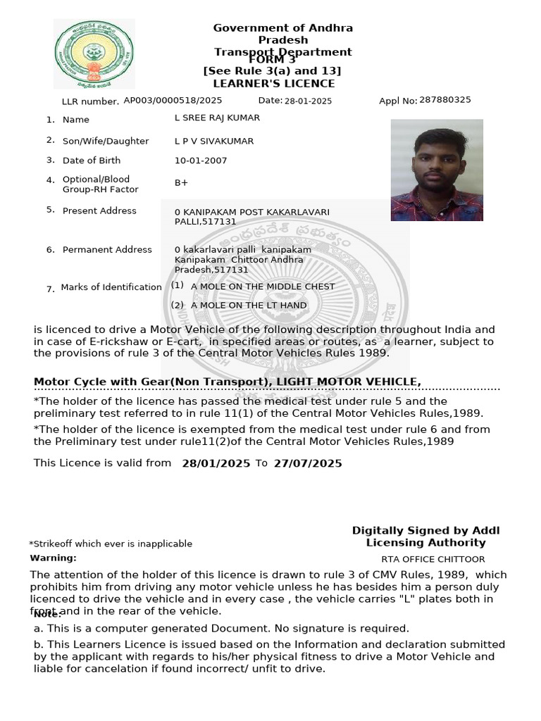 Government of Andhra Pradesh Transport Department: Warning | PDF | Road ...