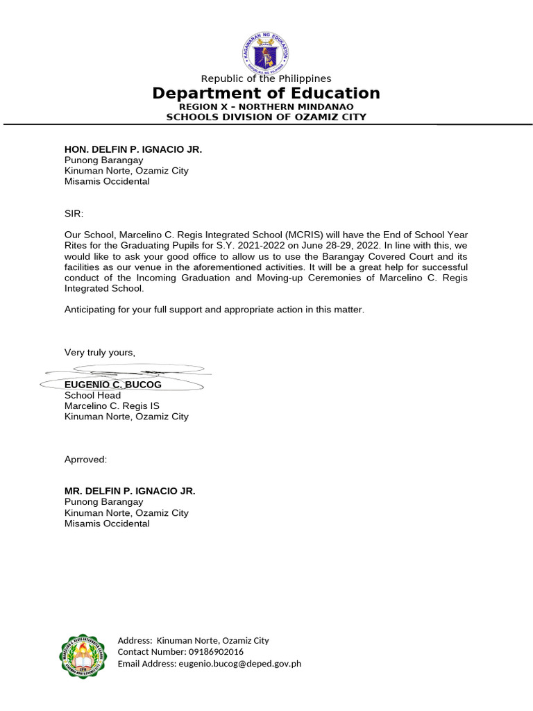MCRIS Graduation and Tree Planting Request | PDF | Philippines