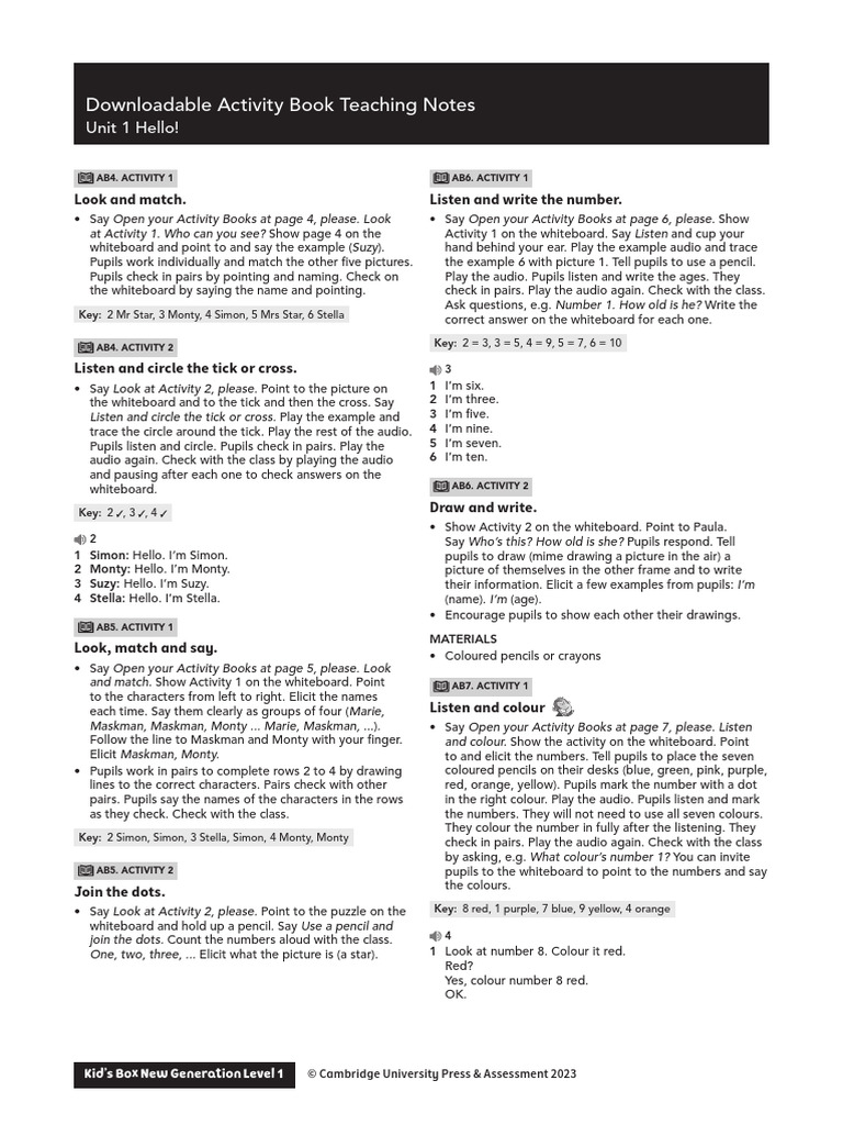 Kid's Box Level 1 Activity Book Guide | PDF | Toys | Color