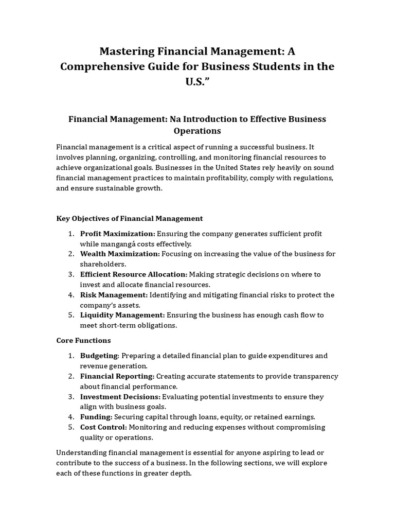 Mastering Financial Management A Comprehensive Guide | PDF | Audit | Risk