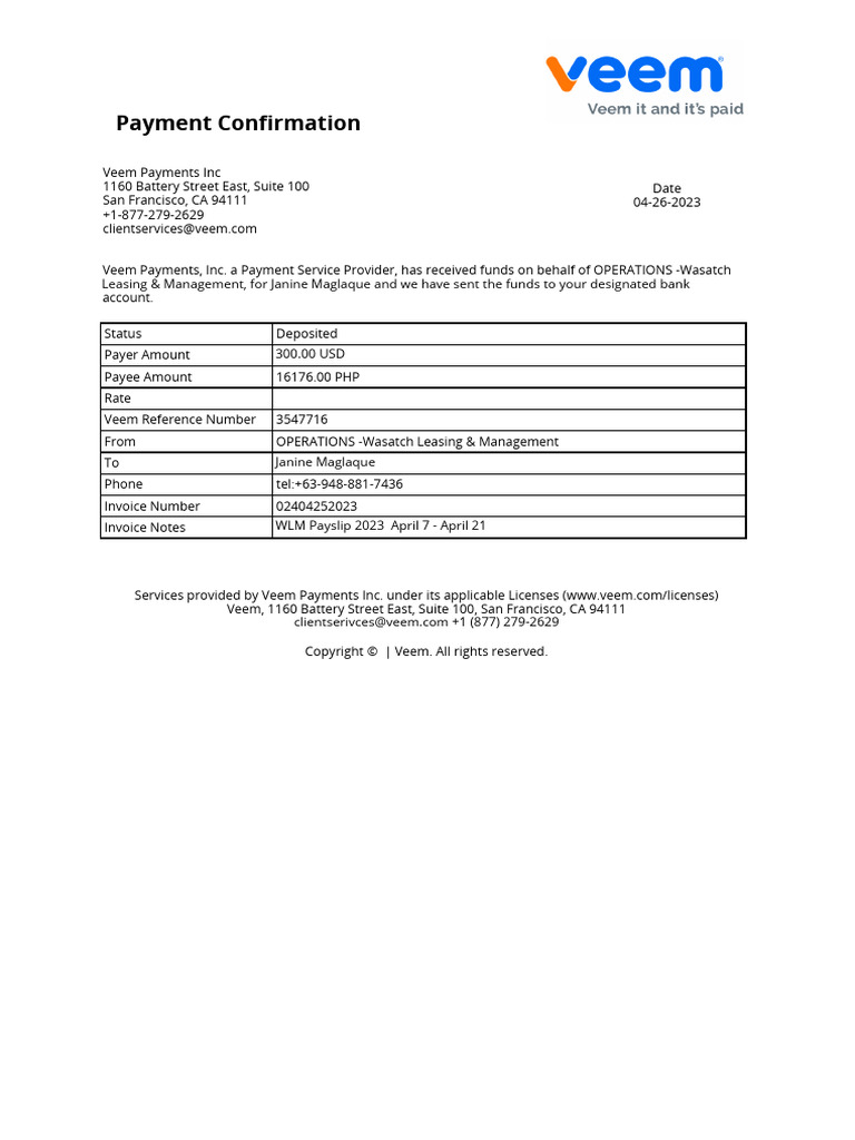 Payment Confirmation | PDF