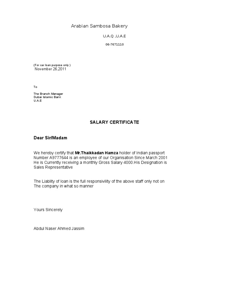 Salary Certificate for Loan Purpose | PDF | Finance & Money Management ...