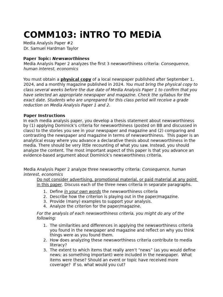 Newsworthiness Analysis in Media Papers | PDF | Quotation Mark | Newspapers