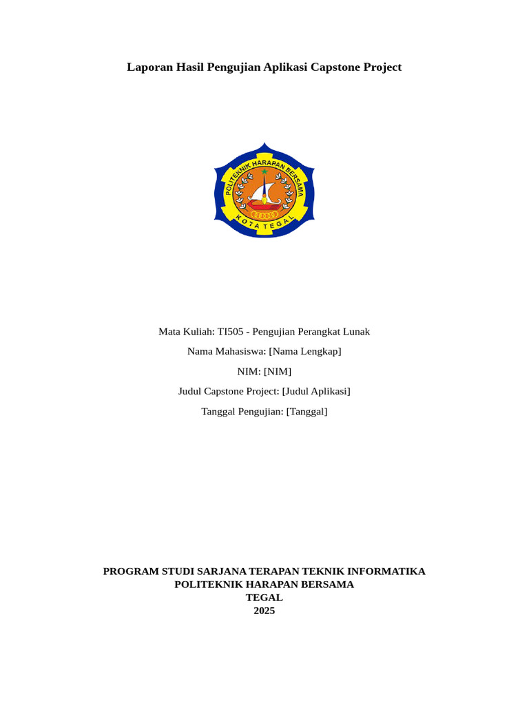 Tugas PENGUJIAN PERANGKAT LUNAK 5C Template Dokumen Hasil Pengujian Aplikasi Capstone Project ...