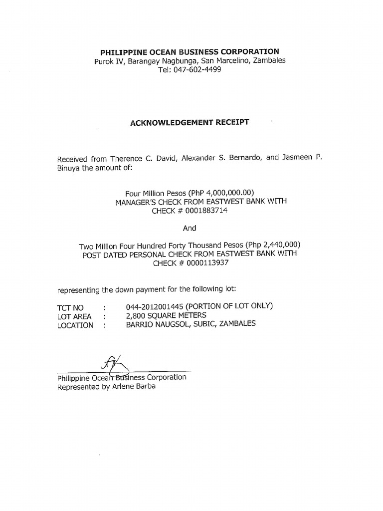 Acknow. Receipt | PDF