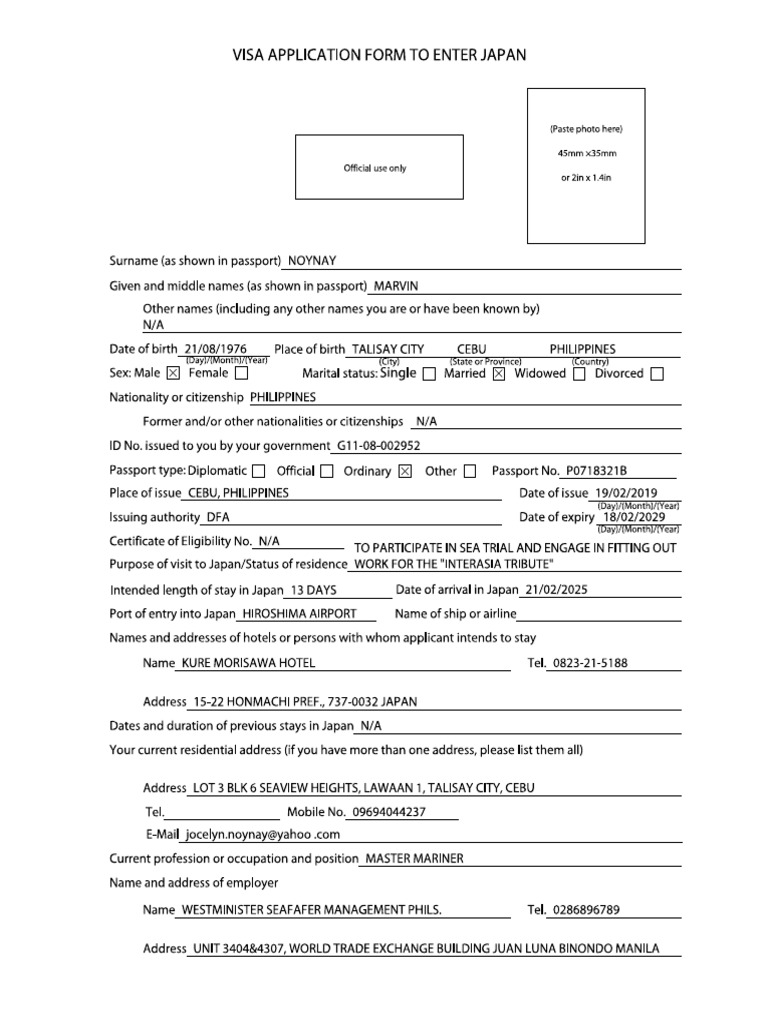 Japan Application Form 2025-Noynay-Marvin | PDF