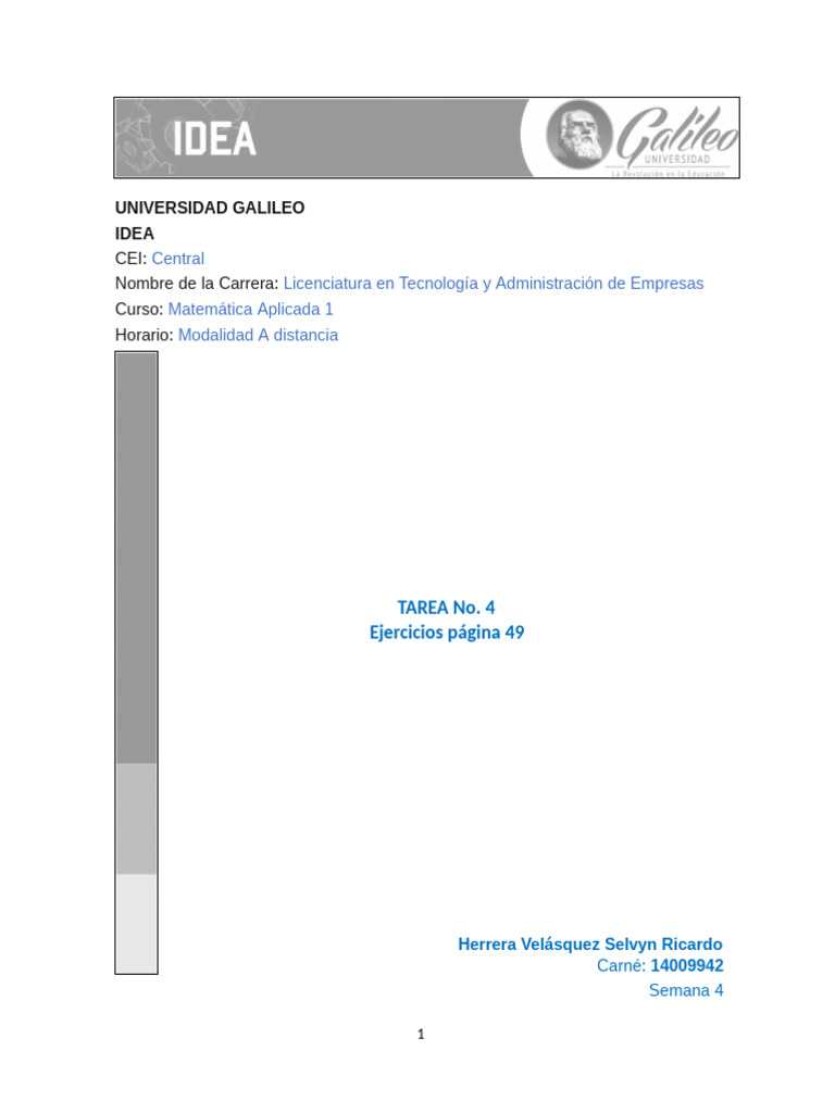 Tarea 4 Semana 4 Matematica Aplicada 1 | PDF