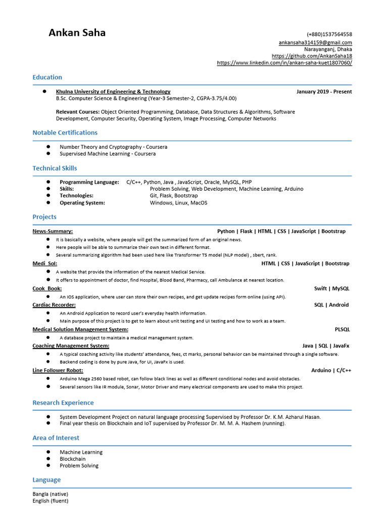 1807060 - Ankan Saha (CV)(1) | PDF | Java (Programming Language) | My Sql