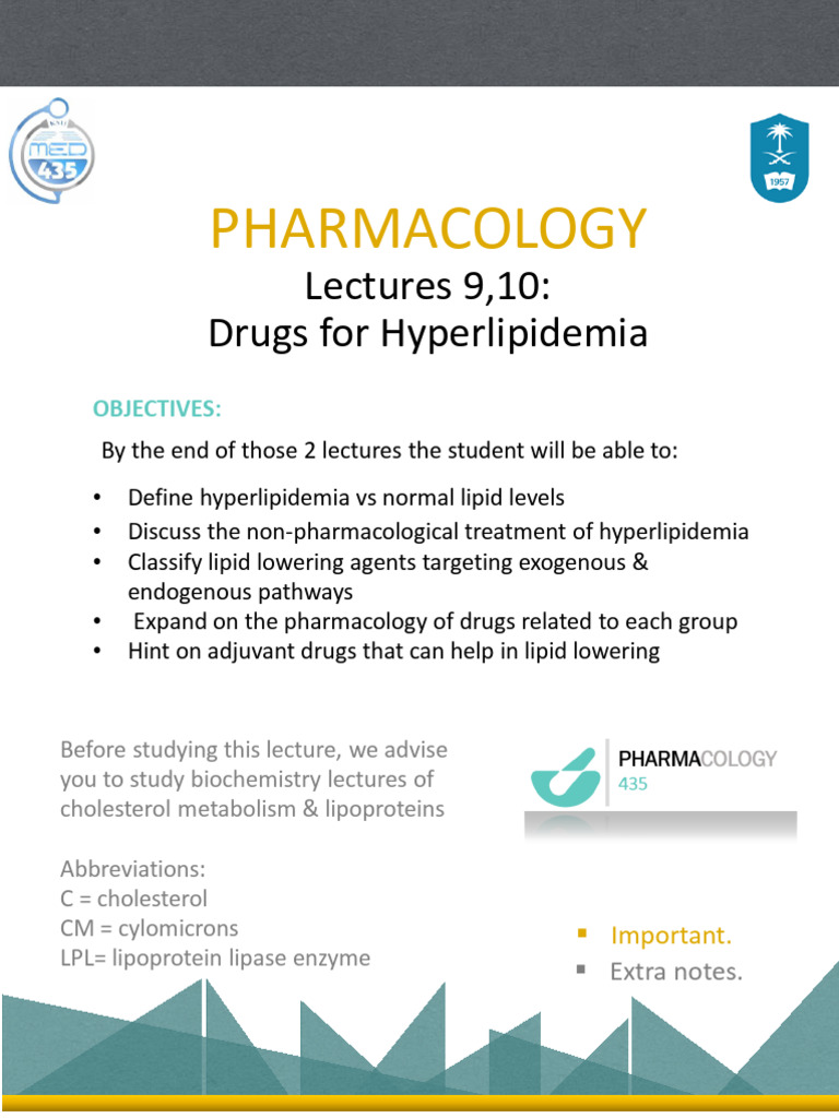 Drugs For Hyperlipidemia | PDF | Cholesterol | Statin