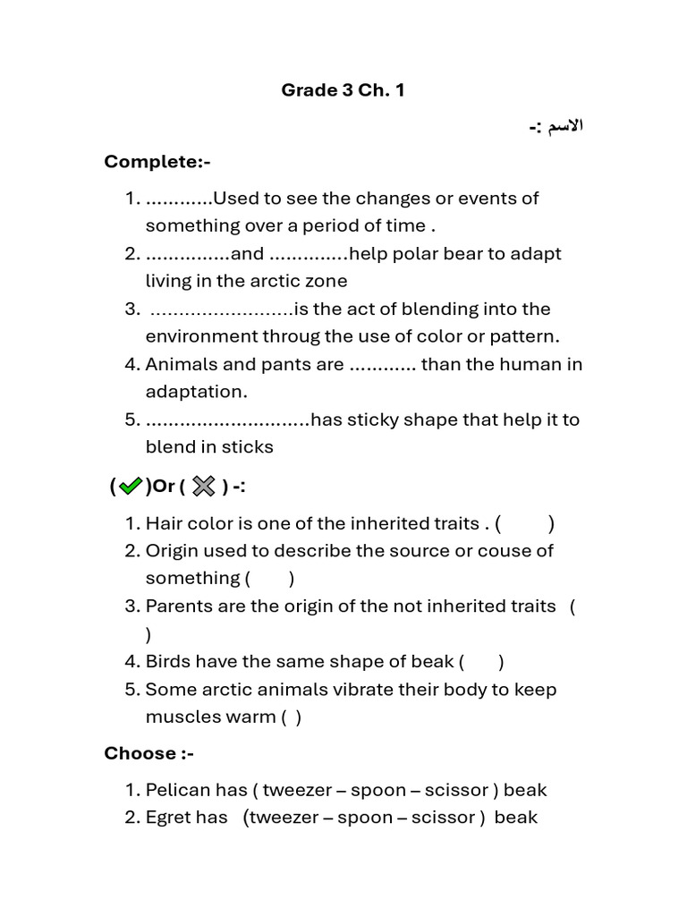Grade 3 Science Adaptations Quiz | PDF