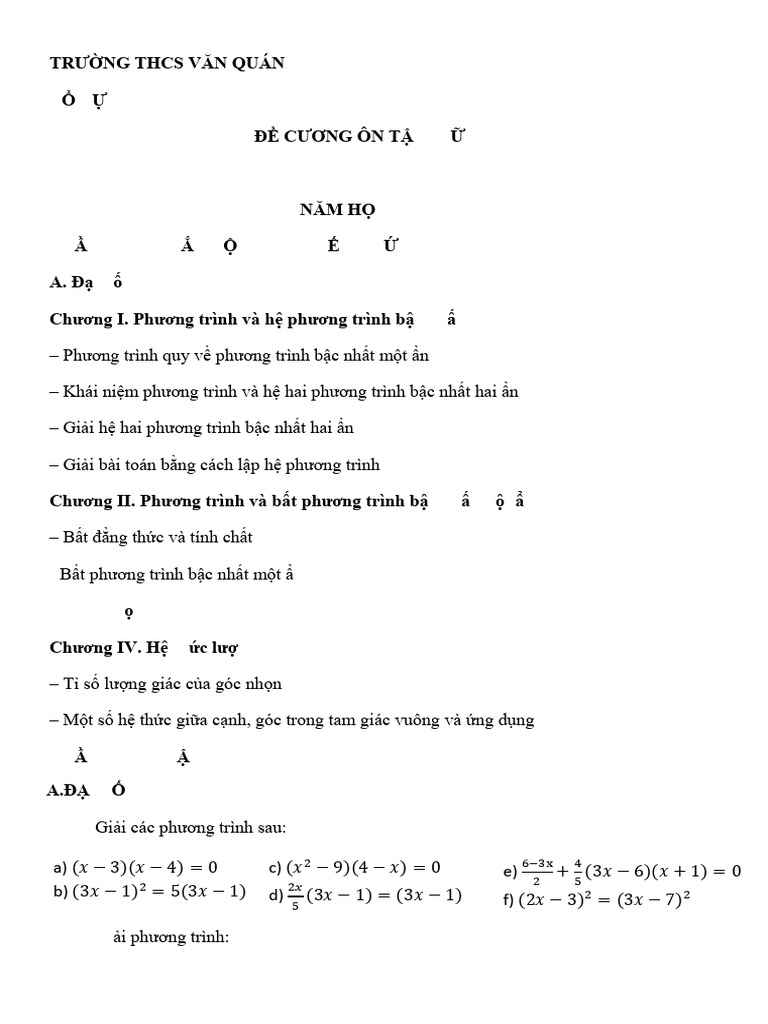 De Cuong Giua Ki 1 Toan 9 Nam 2024 2025 Truong Thcs Van Quan Ha Noi | PDF