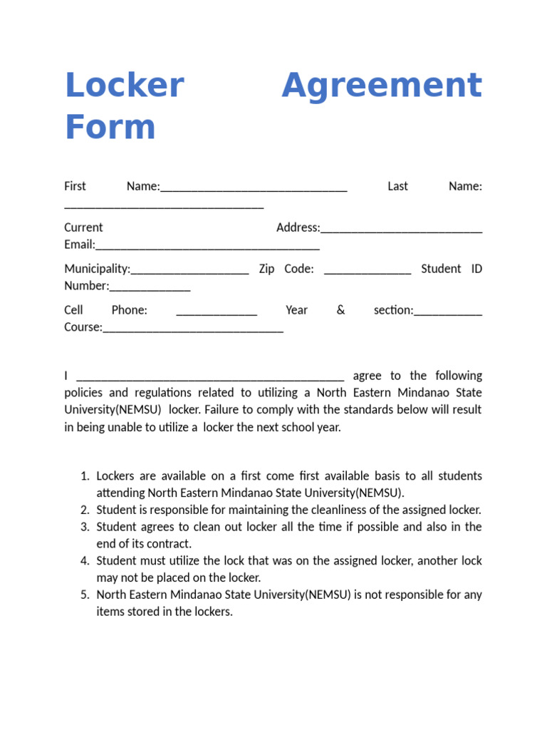 Locker Agreement | PDF