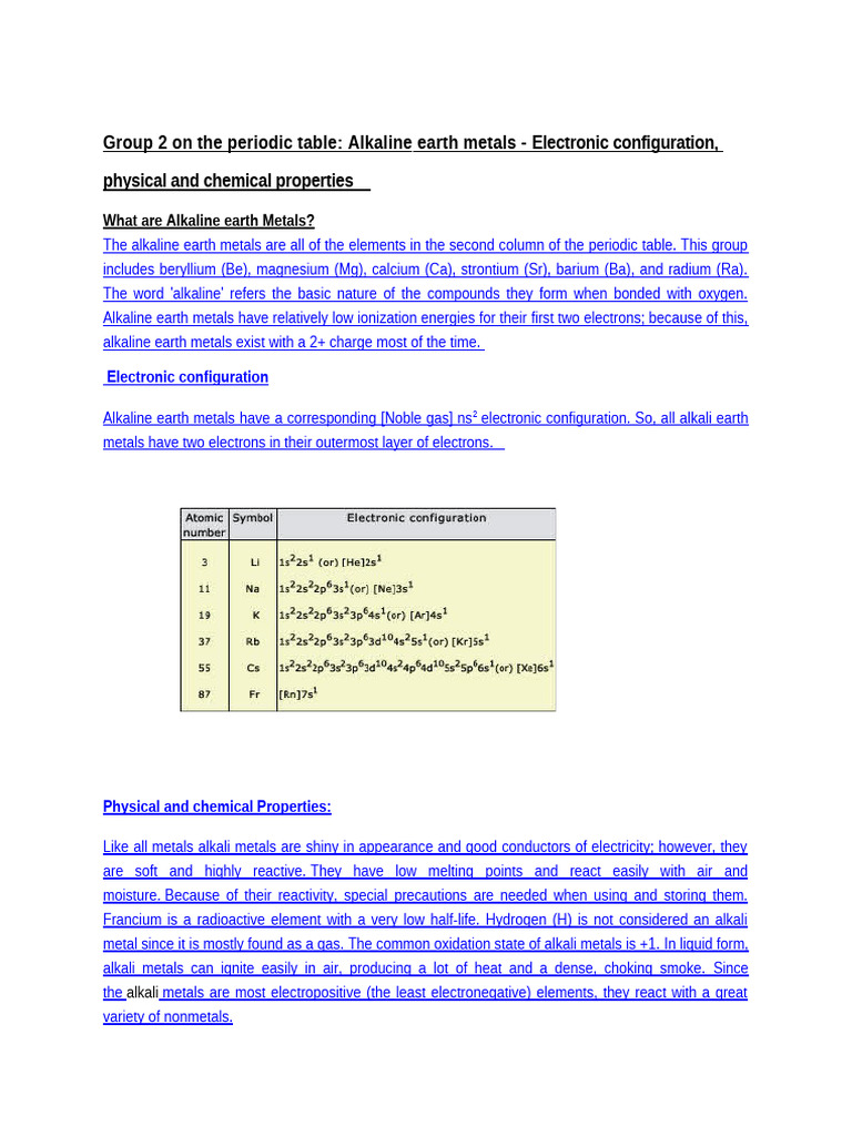 Alkaline Earth Metals Overview | PDF