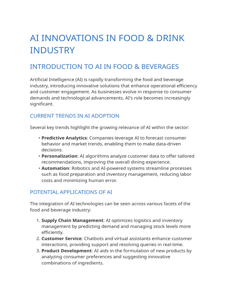 AI Innovations in Food & Drink Industry | PDF | Artificial Intelligence ...