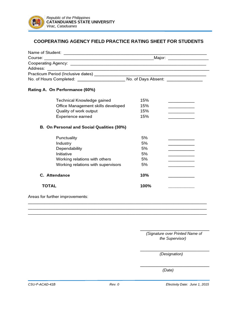 Student Practicum Evaluation Form | PDF