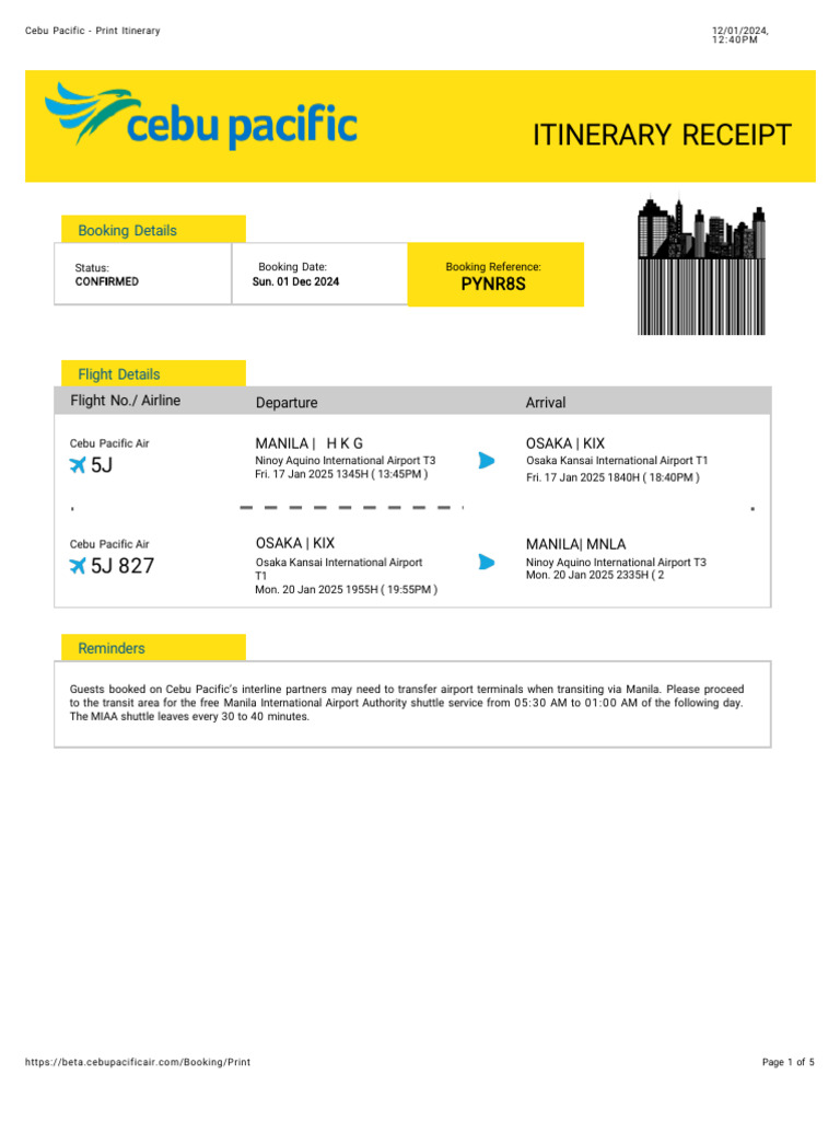 Cebu Pacific Print Itinerary Randale PDF | PDF | Aviation