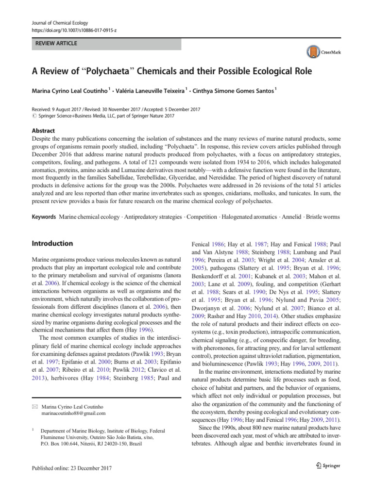 Polychaete Chemicals and Ecology Review | PDF | Chemical Synapse ...