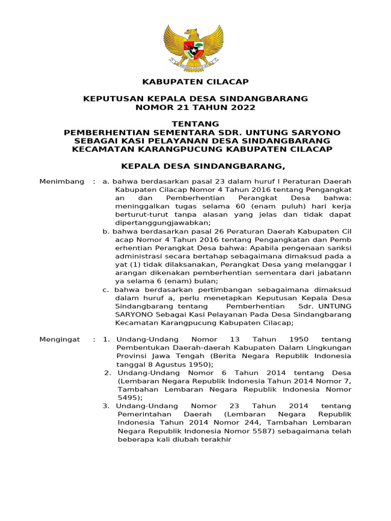 SK Pemberhentian Sementara | PDF