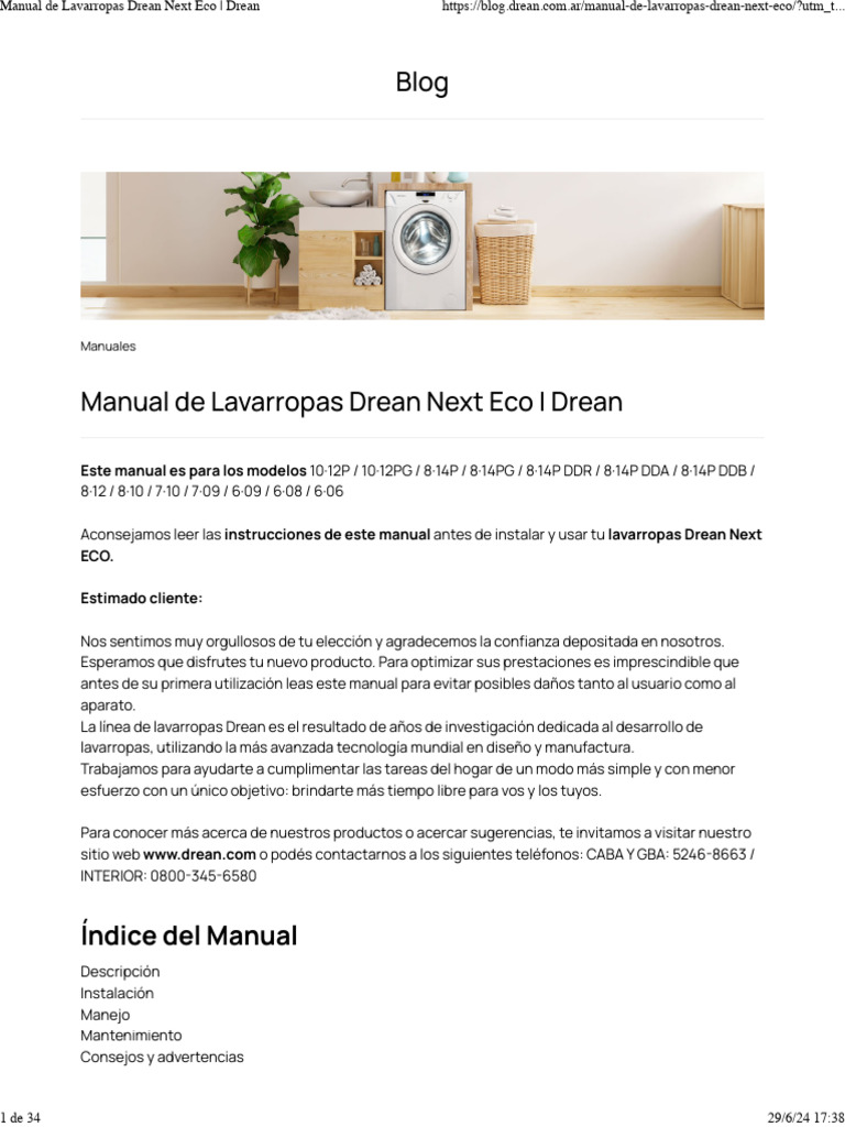 Manual Lavarropas Drean Next Eco | PDF | Lavadora | Enchufes y tomas de ...