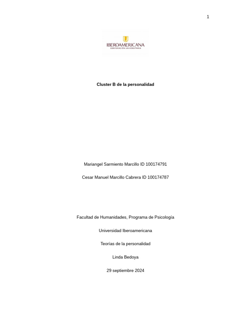 Teorias de La Per CLUSTER B CM Ms | PDF | Trastorno límite de la personalidad | Ciencias del ...