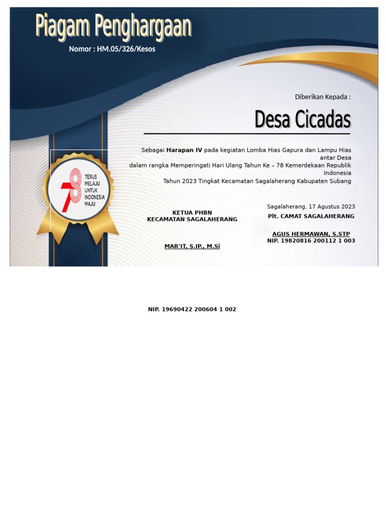 Piagam Penghargaan | PDF