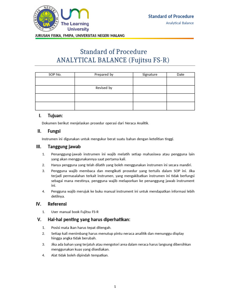 SOP Neraca Analitik | PDF