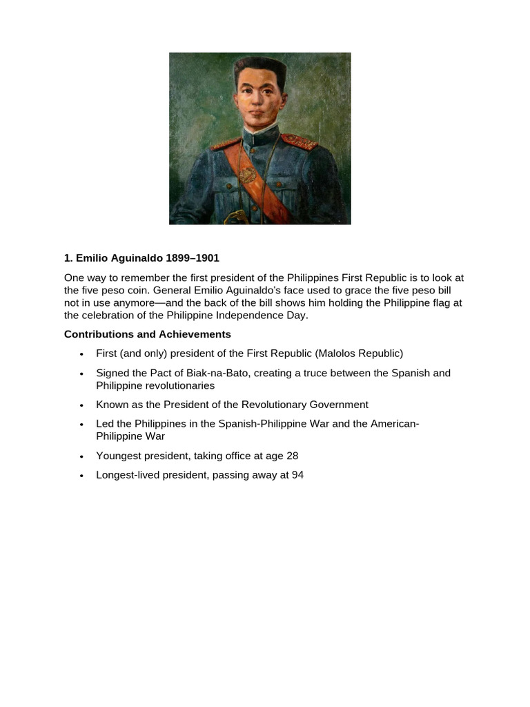 Contributions of Philippine Presidents | PDF | President Of The ...