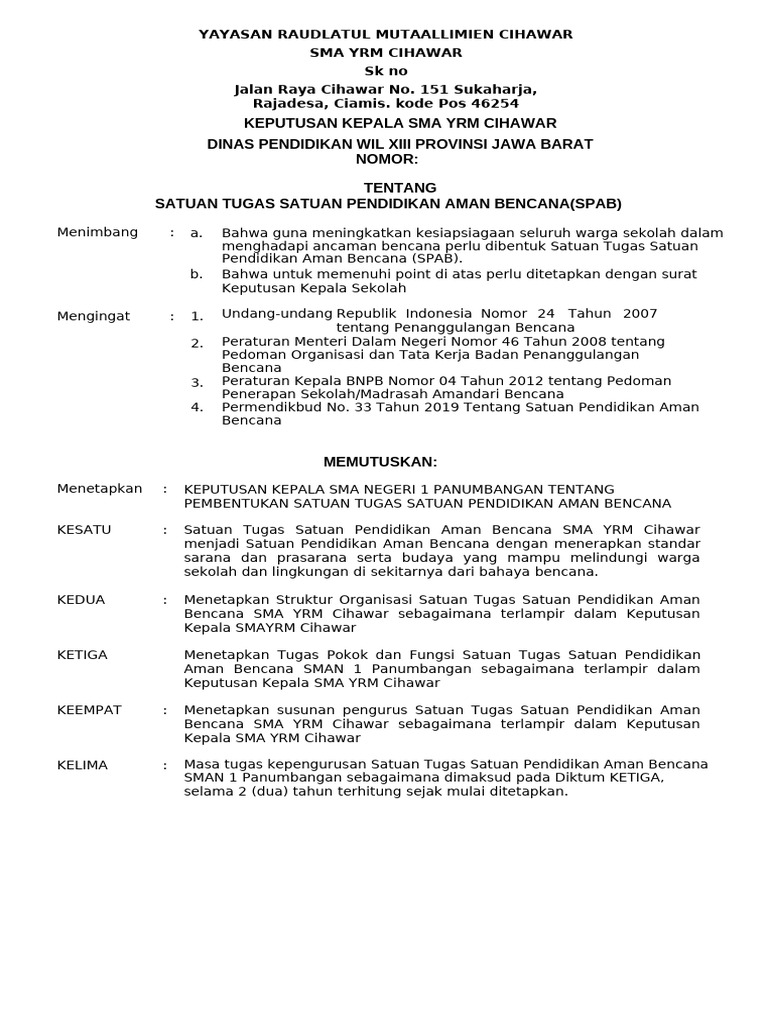 SK Satgas Spab Sman 1 PNMB | PDF